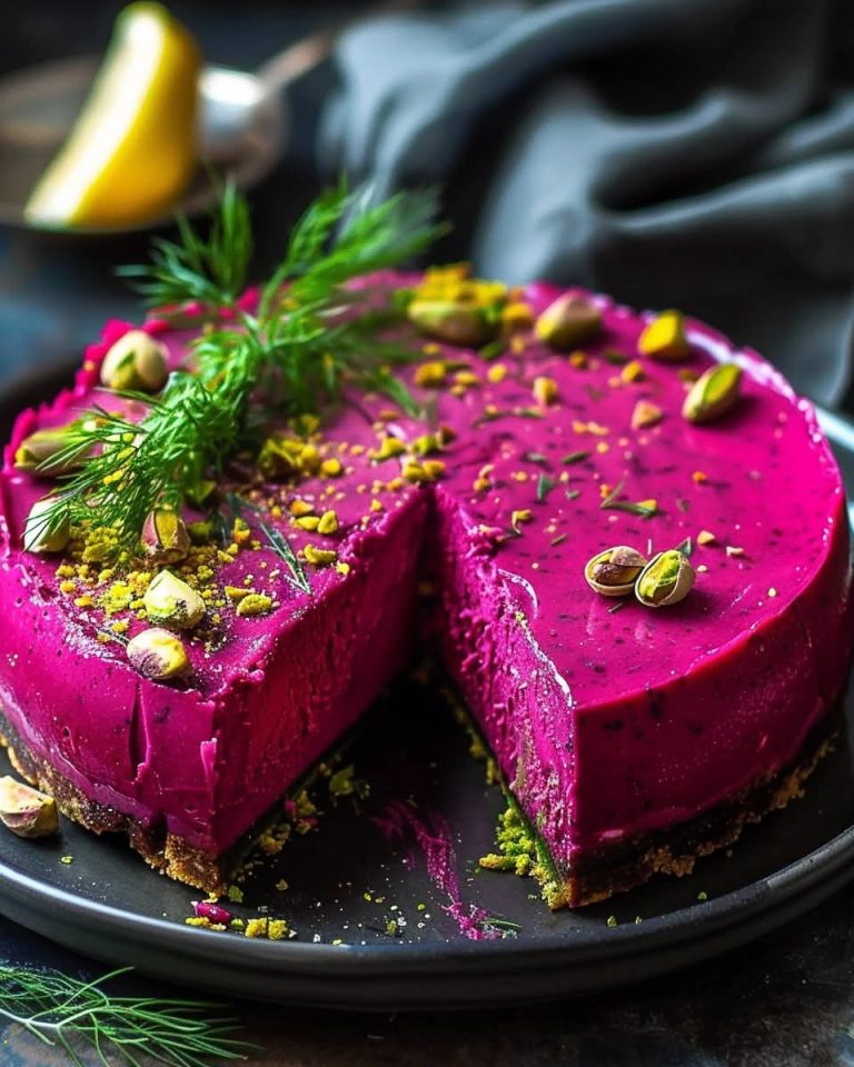 Velvety Savory Beetroot Cheesecake with Feta Dill Pistachio – yummy